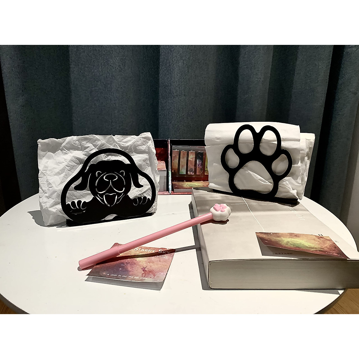 Ctpeng Napkin Holder for Table,Upright Tissue Dispenser,Napkins Holder for Home Kitchen Restaurant Picnic(Black,Paw)