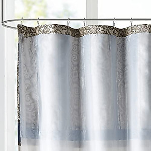 Madison Park Donovan Shower Curtain, Embroidered Jacquard Weave Design, Traditional Bathroom Décor, Machine Washable, Fabric Privacy Screen, 72x72, Navy