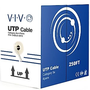 VIVO Gray 250ft Bulk Cat5e, CCA Ethernet Cable, 24 AWG, UTP Pull Box, Cat-5e Wire, Indoor, Network Installations CABLE-V013