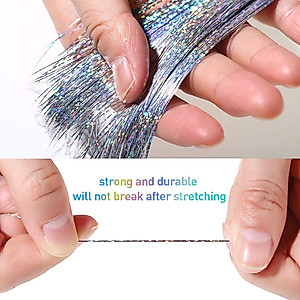 47" Holographic Hair Tinsel Kit Shining Silver Professional Sparkle Heat-Resistant Silk Hairpieces, Hair Accessories for Girls, Party Hair, Gifts for Girls (1000 Strands, Shining Silver)