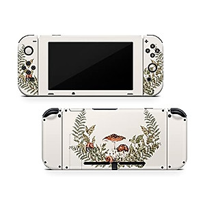 ZOOMHITSKINS Compatible with Switch Skin Cover, Forest Mushroom Autumn Fall Leaves Vintage Botanical, Vinyl Decal Sticker Wrap, Made in The USA