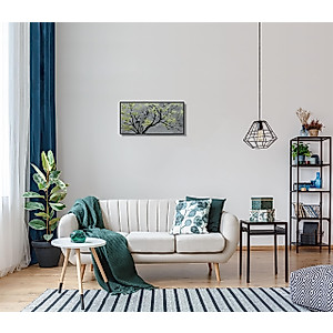 Hand Painted Oil Painting Canvas Wall Art Abstract Black & White Birds on Tree Front Load Frame 10x20" Extra 1/4" Slim 0.71" Height Wood Moulding 3D Brushstroke for Home Decor Office Living Bed Dining