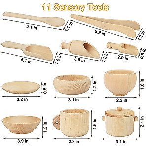 12 Pcs Wooden Sensory Bin Tools, 1 Wooden Box + 11 Sensory Tools for Toddlers & Preschool Children, Montessori Sensory Wooden Toys Fine Motor Learning Pretend Play for Kids
