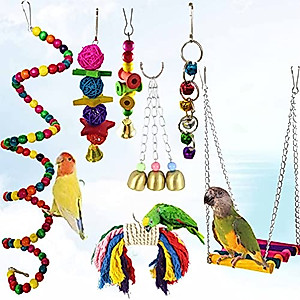 Mipcase Bird Cage Accessories Bird Parakeet Toys, 7pcs Budgie Toys Swing Hanging Parrot Chewing Toy Birds Cage Toy Budgie Accessories for Case Parakeets, Parrots, Budgie