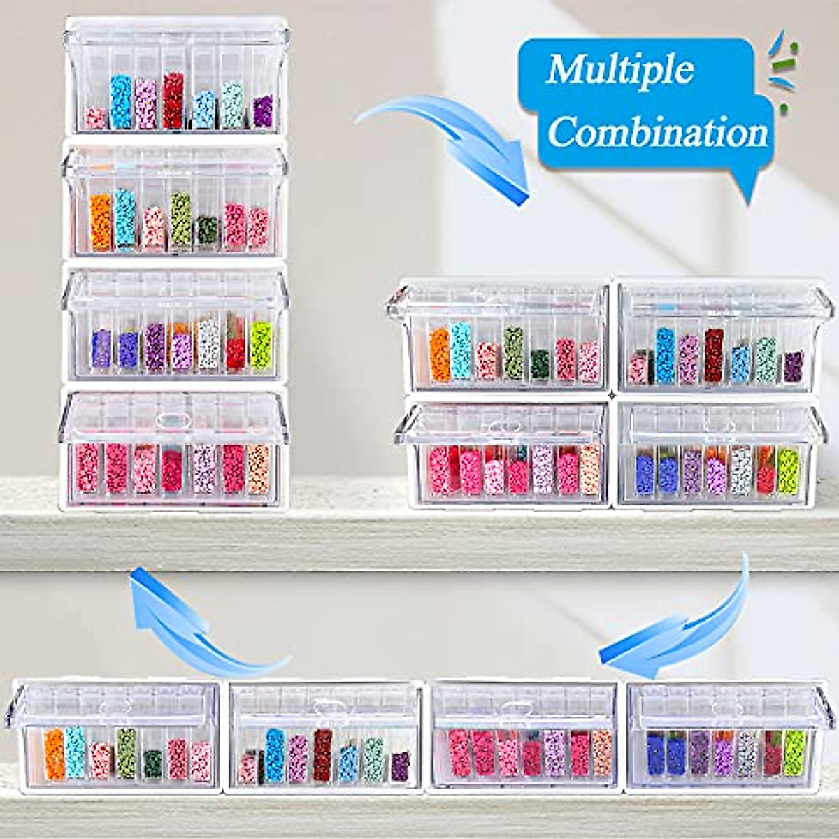 ARTDOT Diamond Painting Storage, 4 Pack Stackable Bead Organizer 140 Slots Individual Containers with Diamond Art Accessories and Tools for Beads Nail Pill Rhinestones Seed