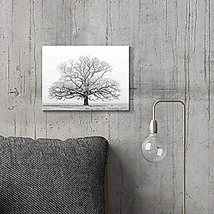 Winter Tree Canvas Print Artwork: Grey & White Landscape Print Wall Art for Bathroom (16'' x 12'')