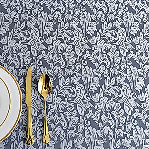 maxmill Jacquard Table Cloth Damask Pattern Spillproof Wrinkle Resistant Oil Proof Heavy Weight Soft Tablecloth for Kitchen Dinning Tabletop Outdoor Picnic Rectangle 52 x 70 Inch Stone Blue