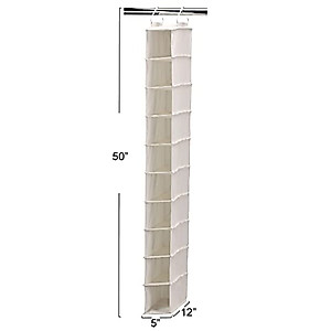 Household Essentials 311322 Hanging Shoe Storage Organizer for Closets |10 Pocket Shelves | Natural Canvas