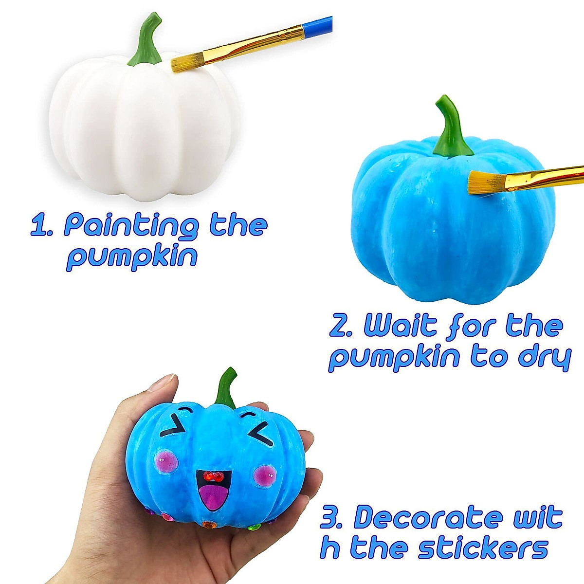 Pumpkin Decorations Halloween Crafts pumpkin 12 Halloween White Artificial Pumpkin Decorating Kit with Sticker Kids DIY Arts and Crafts for Halloween Party Thanksgiving Home Fall Decor Pumpkin Decor