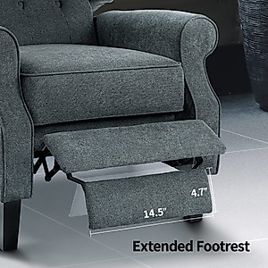 YITAHOME Wingback Recliner Chair, Push Back Recliner with High Back, Upholstered Tufted Accent Lounge Armchair Single Sofa Adjustable for Living Room, Grey