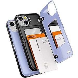 GOOSPERY Magnetic Door Bumper Compatible with iPhone 13 Case, Card Holder Wallet Case, Easy Magnet Auto Closing Protective Dual Layer Sturdy Phone Back Cover, Lilac Purple