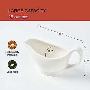 Dinnerlit Gravy Boat with Saucer - 16oz Fine Porcelain Sauce & Salad Dressing Boat (White)