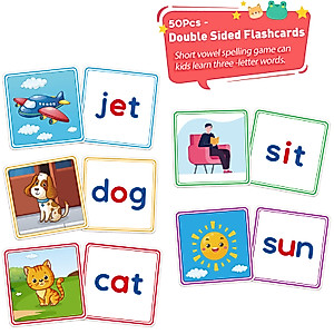 Wooden CVC Reading Spelling Game for Kids, Sight Words Flash Cards for Preschool Kindergarden Learning Activities, Montessori Educational Toys Gifts for 3 4 5 6 Year Old Kids