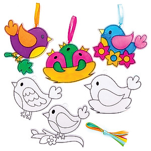 Baker Ross-AT567 Bird Suncatcher Hanging Window Decoration Kits For Children To Paint, Creative Craft Set For Kids (Pack Of 10)