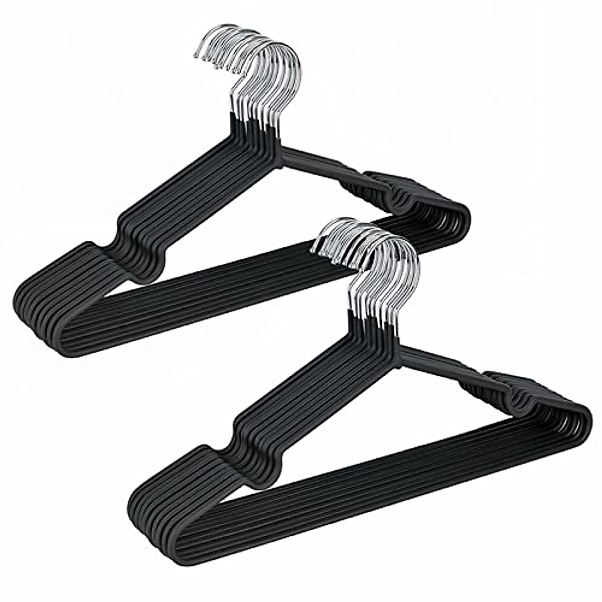 Amber Home 16" Non-Slip Rubber Coated Metal Suit Coat Hangers 20 Pack, Heavy Duty Clothes Hanger with Chrome and Black Friction, Metal Shirt Jacket Hanger with Round Notches for Dress