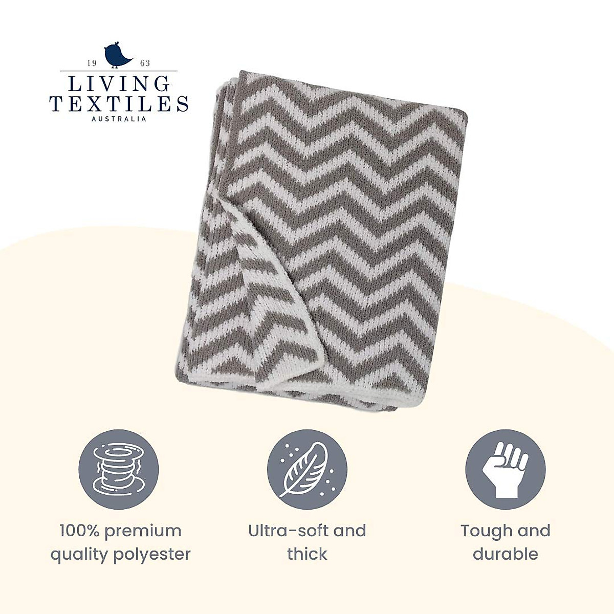Living Textiles Chevron Chenille Soft Baby Blanket PREMIUM Cozy Fabric for BEST COMFORT - For Infant,Toddler,Newborn,Nursery,Boy,Girl,Unisex,Throw,Crib,Stroller,Gift, Grey Chevron 40x30