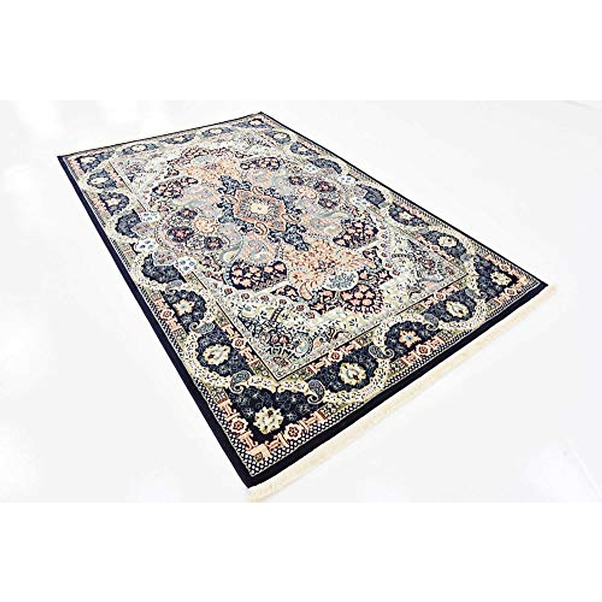 Unique Loom Narenj Collection Classic Traditional Medallion Textured Design Area Rug, 5 x 8 ft, Navy Blue/Tan