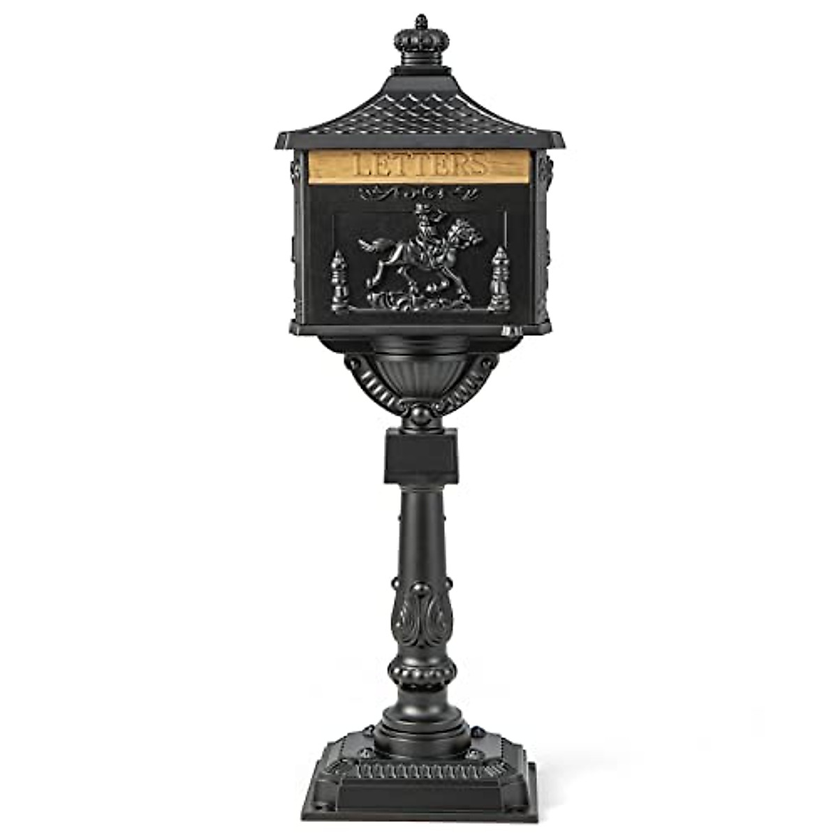 Giantex Cast Aluminum Mailbox with Post - Locking Residential Mailboxes for Outside with Keys, Baffle Door, Expansion Bolts, Address Panel, In-Ground Rust-Proof Large Security Postal Mailbox (Black)