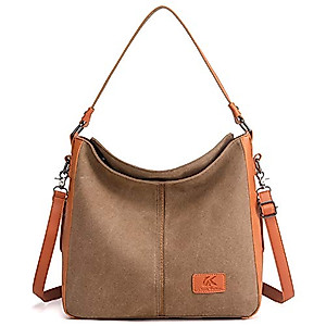 Women's Vintage Canvas Shoulder Work Tote Purse Hobo Bags Handbag Crossbody Bag (Brown)