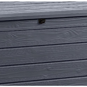 Keter Brightwood 120 Gallon Resin Large Deck Box for Patio Garden Furniture, Outdoor Cushion Storage, Pool Accessories, and Toys, Grey