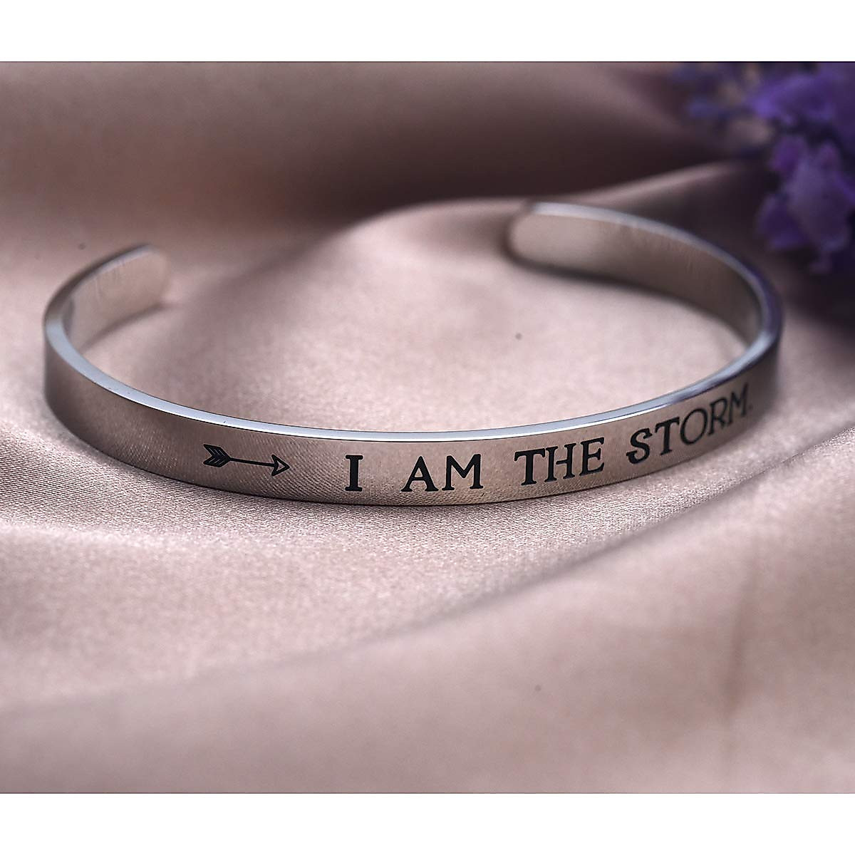 LParkin I AM THE STORM Inspirational Bracelets for Women Empowering Jewelry Motivating Cancer Survivor Gift (Cuff)