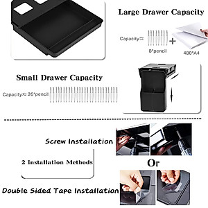 Navtcow Under Desk Drawer Storage Organizer - 2 Pack (Large and Small) Black - 2 Installation Methods (Screw or Adhesive)