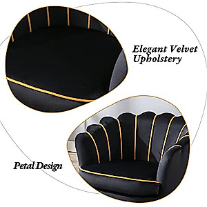 QHITTY Velvet Accent Chair with Ottoman, Upholstered Chair Modern Tufted Barrel Chair Ottoman Set for Living Room, Bedroom, Office (Black)