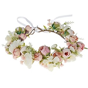 Funsveta Baby Girls Flower Crown Flower Girl Headpiece boho Little Wreaths for Weddings, Family photography (Flower Pink)