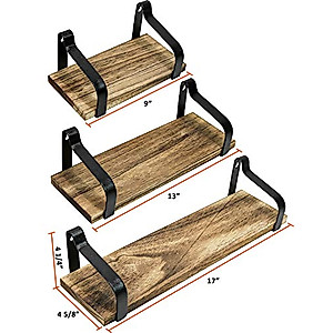 Greenco Rustic Floating Shelves, Decorative Wall Mounted Storage Shelves For Living Room, Dining Room, Office, Bedrooms- Set of 3