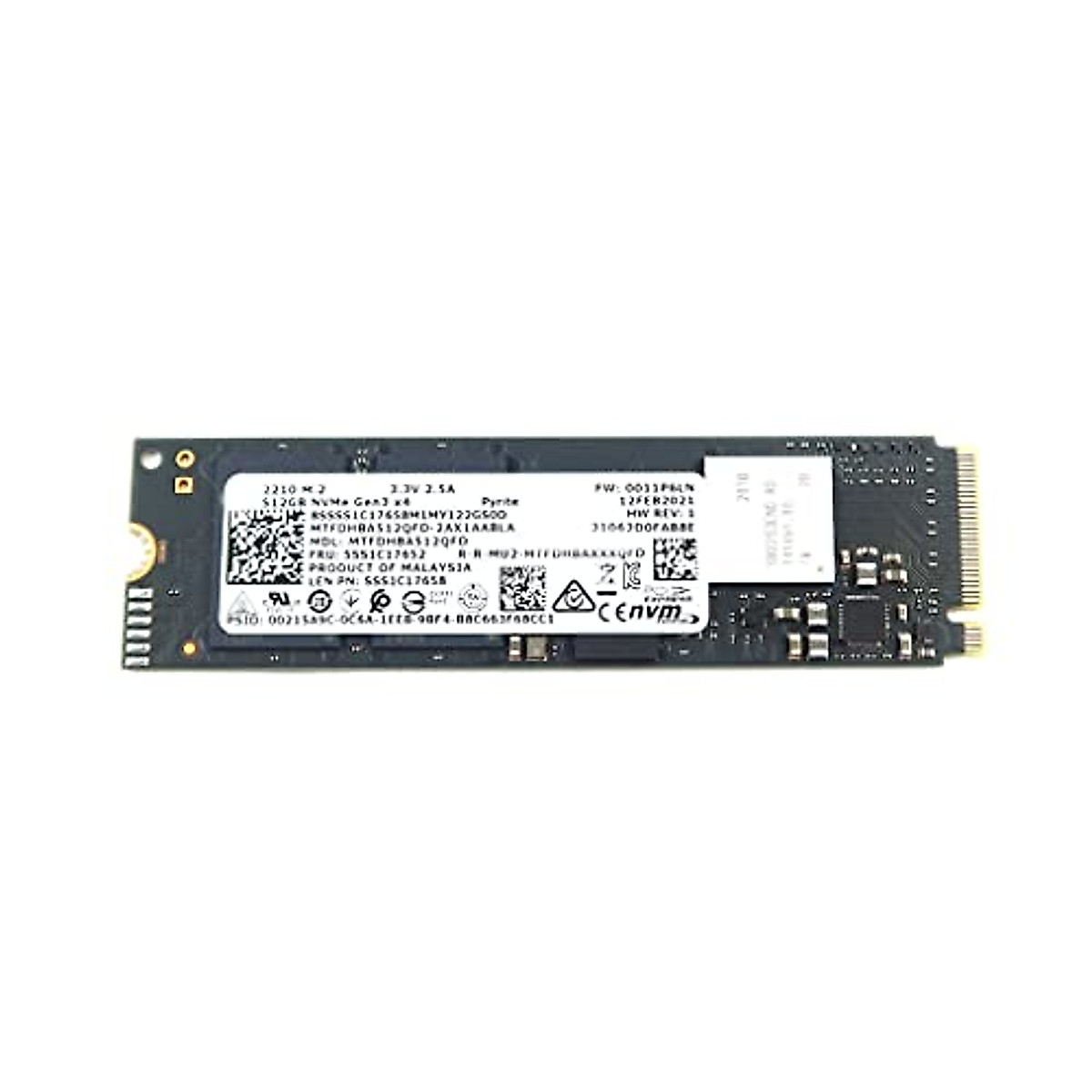 Solid State Drive SSS1C17658 8SSSS1C17658 Compatible Replacement Spare Part for Lenovo Micron 2210 MTFDHBA512QFD 512GB PCI Express 3.0 x4 TLC NVMe M.2 2280 Internal SSD