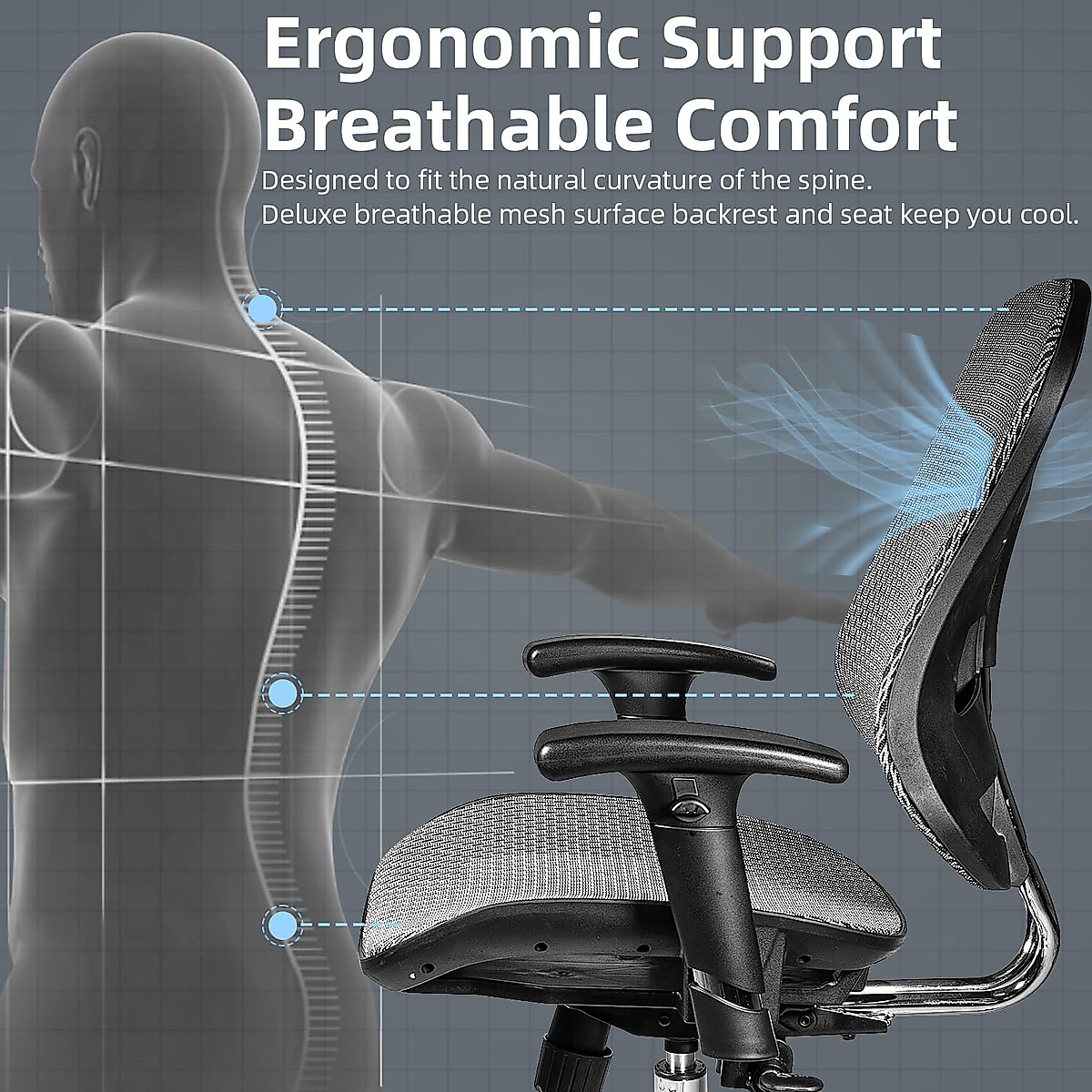 Mimager Mesh Seat Office Chair, Ergonomic Office Chair with Lumbar Support, Mesh Desk Chair 120°Tilt Function, Computer Desk Chairs with Wheels Armrests for Home Office, Conference Room, Black