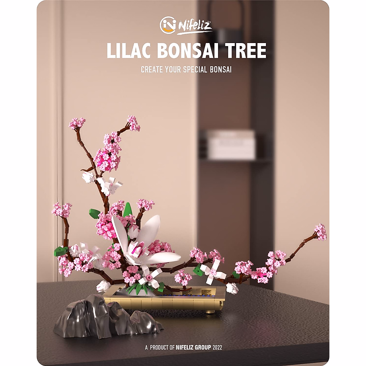 Nifeliz Lilac Bonsai Tree Toy Building Kit and Display Model, Unique Home Flower Bouquet Décor Ideas, A Creative and Relaxing Bonsai Tree Building Project for Adults, Botanical Collection(974 Pieces)