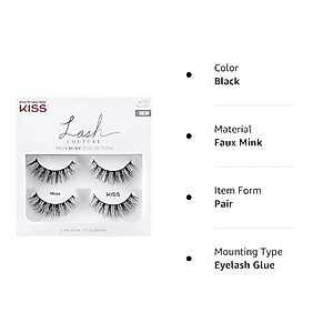KISS Lash Couture, False Eyelashes, Muse', 14 mm, Includes 2 Pairs Of Lashes, Contact Lens Friendly, Easy to Apply, Reusable Strip Lashes, Glue On Lashes