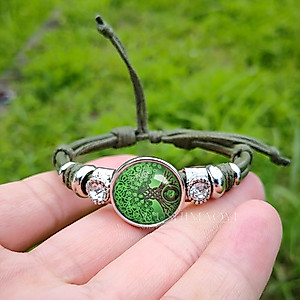 WUSHIMAOYI Brown Leather Bracelet Celtic Tree Of Life Bracelet Celtic Tree Of Life jewelry Celtic Tree Bracelet Celtic Bracelet Dark green Bracelet