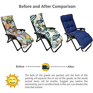 Srutirbo Waterproof Patio Lounge Chair Cushion, Indoor Outdoor Floral Printed Sun Lounger Pad Replacement with Ties, Rocking Chair Sofa Cushion Non-Slip High Back Chair Cushions, 66 Inch (Black)
