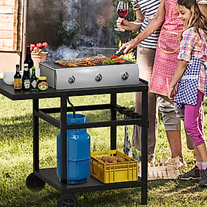 RAXSINYER Double-Shelf Grill Table Outdoor Grill Cart Movable BBQ Table Multifunctional Food Prep Table