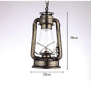 Retro Lanterne Pendant Lighting Metal Glass Shade Kerosene Ceiling Light Pendant Lamp,Bronze Finish
