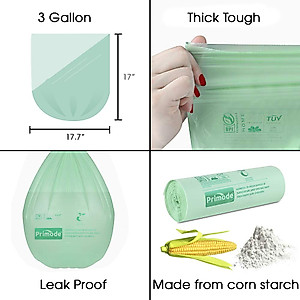 Compost Bags, Compostable Trash Bags 3 Gallon Compostable Bags 100 Count Small Compost Bags for Countertop bin Extra Thick 0.71 Mil. ASTM D6400 Certified By BPI and TÜV AUSTRIA