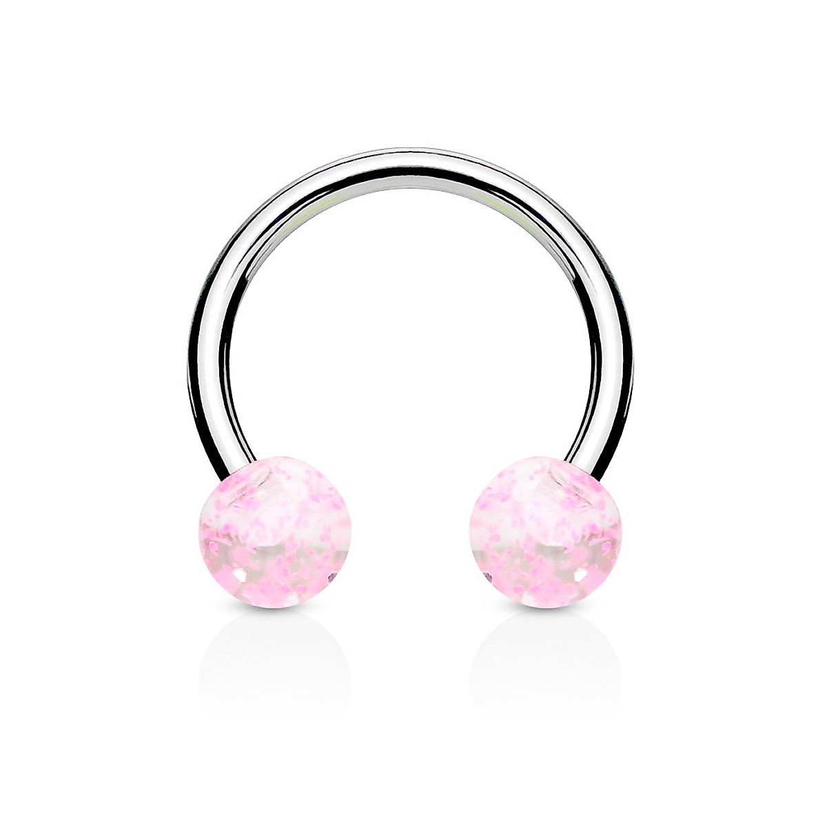 Amelia Fashion 16 Gauge Glitter Acrylic Ball Circular Barbell/Horseshoe Nose Ring 316L Surgical Staineless Steel (Pink)