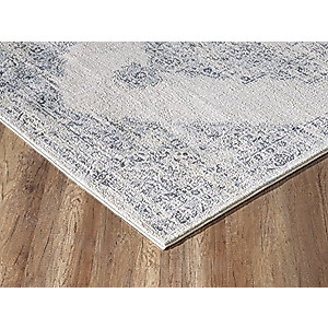 Abani 5'3" x 7'6" Rugs Ivory & Blue Distressed Floral Motif Area Rug - Rugged Traditional Vintage Style Accent Rug, Troy Collection