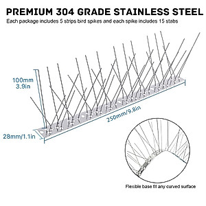 Yeasing Bird Spike for Pigeons 5Pack Bird Spikes 25cm Fence Animal Deterrent Bird Repellent Set Pigeon Spikes Long Seagull Cat Intruder Deterrents for Roofs and Windows, Sliver
