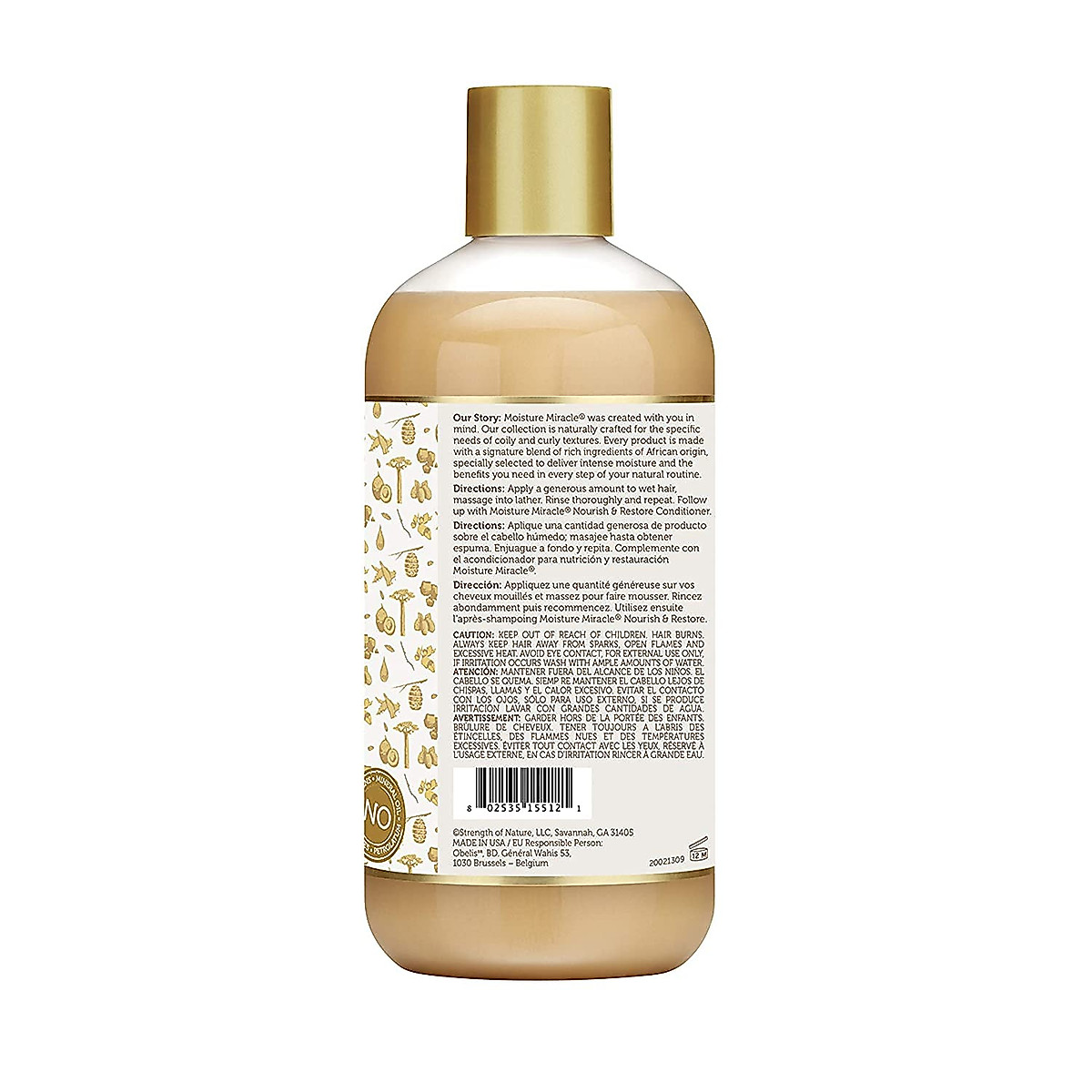 African Pride Moisture Miracle Honey & Coconut Oil Shampoo - For Natural Coils & Curls, Nourishes & Shines, Sulfate Free, Color Safe, 12 oz (3 Pack)