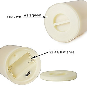 2 Waterproof Outdoor Battery Operated Flameless LED Pillar Candles with Remote Flickering Plastic Electric Decorative Light Set for Home Décor Garden Patio Decoration Party Wedding Supplies 3x3 Inches