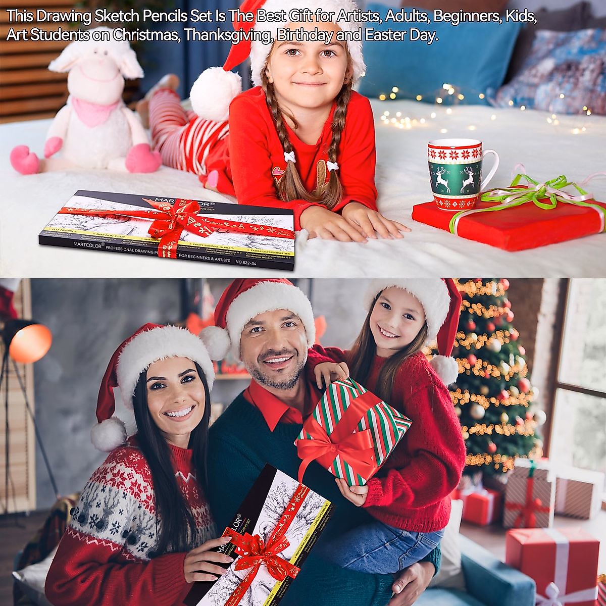 MARTCOLOR Drawing Sketching Pencils Set, 34 Pieces Pro Art Pencil Kit - Graphite Pencils (14B-4H), Charcoal Pencils, Charcoal Sticks, Artist Pencils for Beginners & Pro Artists