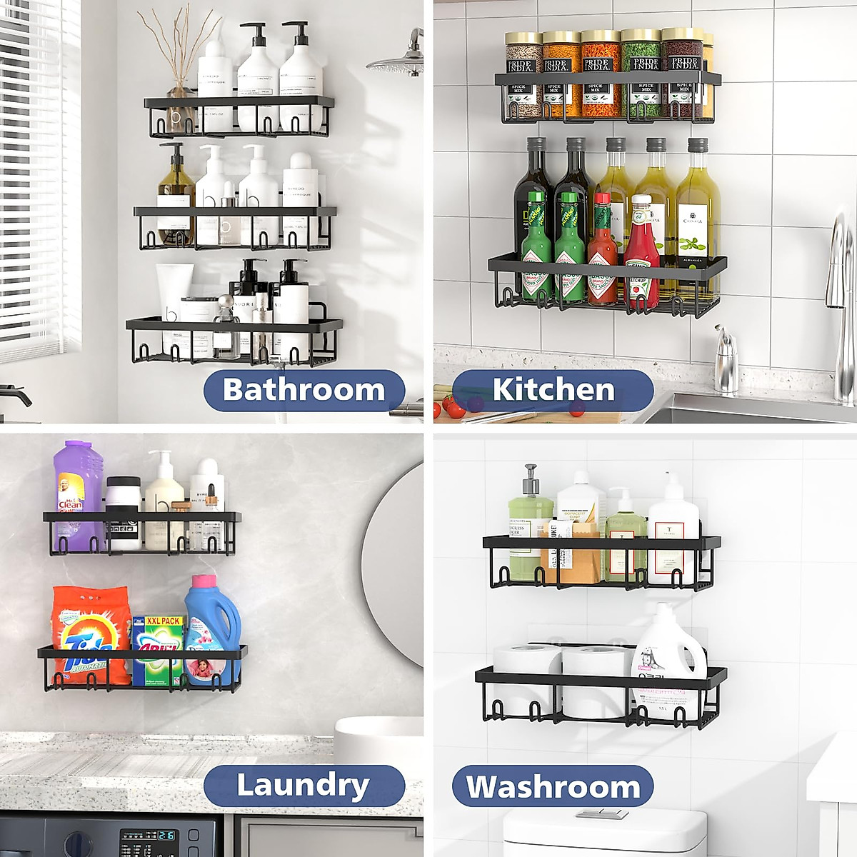 Liuoud Shower Caddy 10 Pack, Shower Organizer Shelves for Inside Shower, Bathroom self Adhesive Shower Rack, Durable Stainless Steel Shower Basket Wall Storage,Rustproof