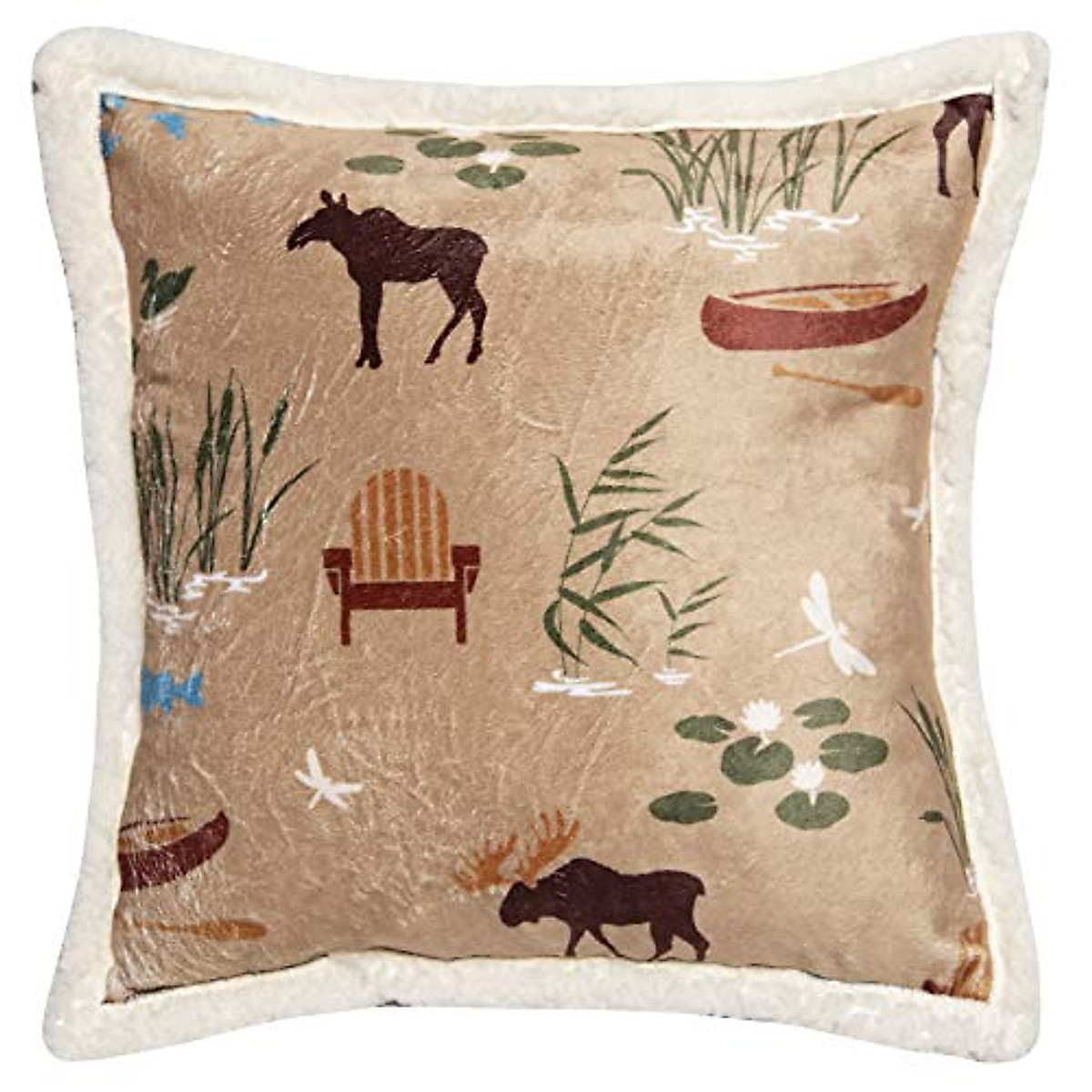 Carstens, Inc. Moose Lake Rustic Cabin Sherpa 18x18 Throw Pillow, White