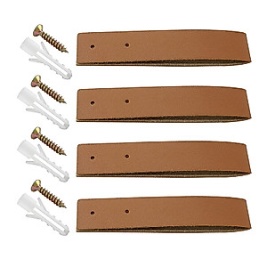 Rierdge Leather Wall Hooks, 4 Pcs Brown Wall Mounted Leather Straps Hanger, Leather Strap Towel Hook Shelf Holder for Kitchen Bathroom Bedroom