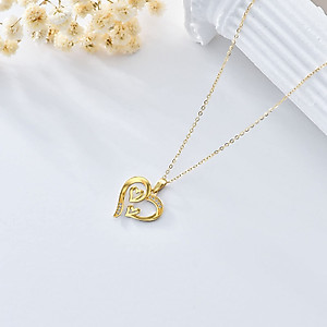 SISGEM 14K Real Gold Heart Necklace for Women,Yellow Gold Love Pendant Necklace Triple Hearts Jewerly Gifts for Birthday Anniversary 16+1+1 inch