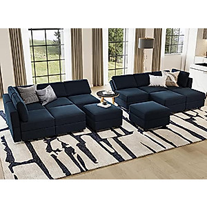 Belffin Oversized Modular Sectional Sofa U Shaped Sectional Couch with Reversible Double Chaises Velvet Modular Sectional Sleeper Sofa with Storage Blue