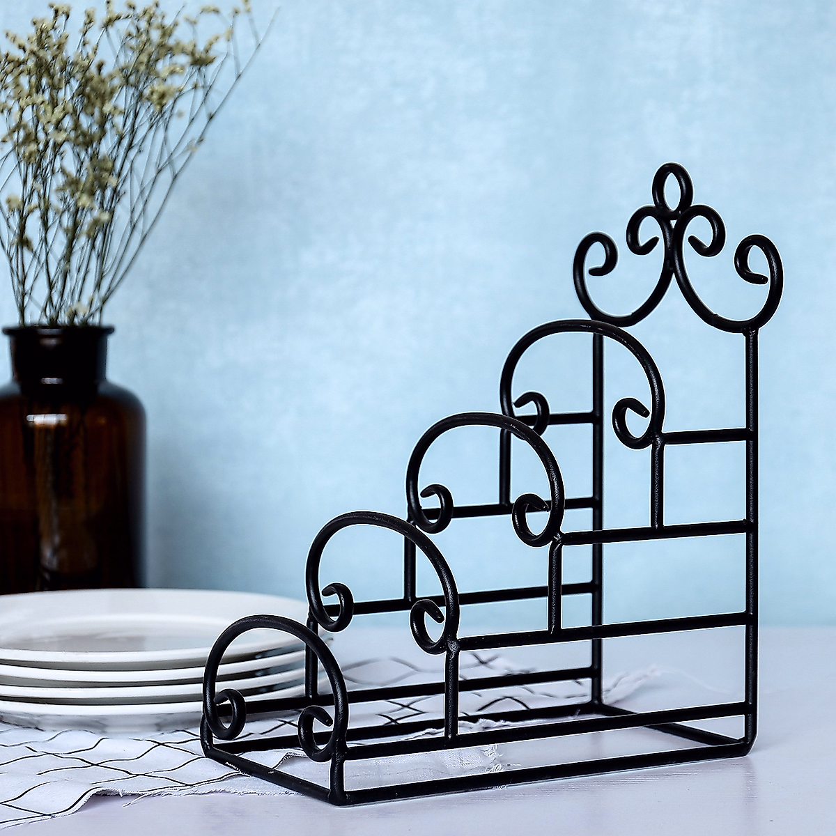 MyGift 4-Tier Vintage-Style Metal Scrollwork Plate Display Stand